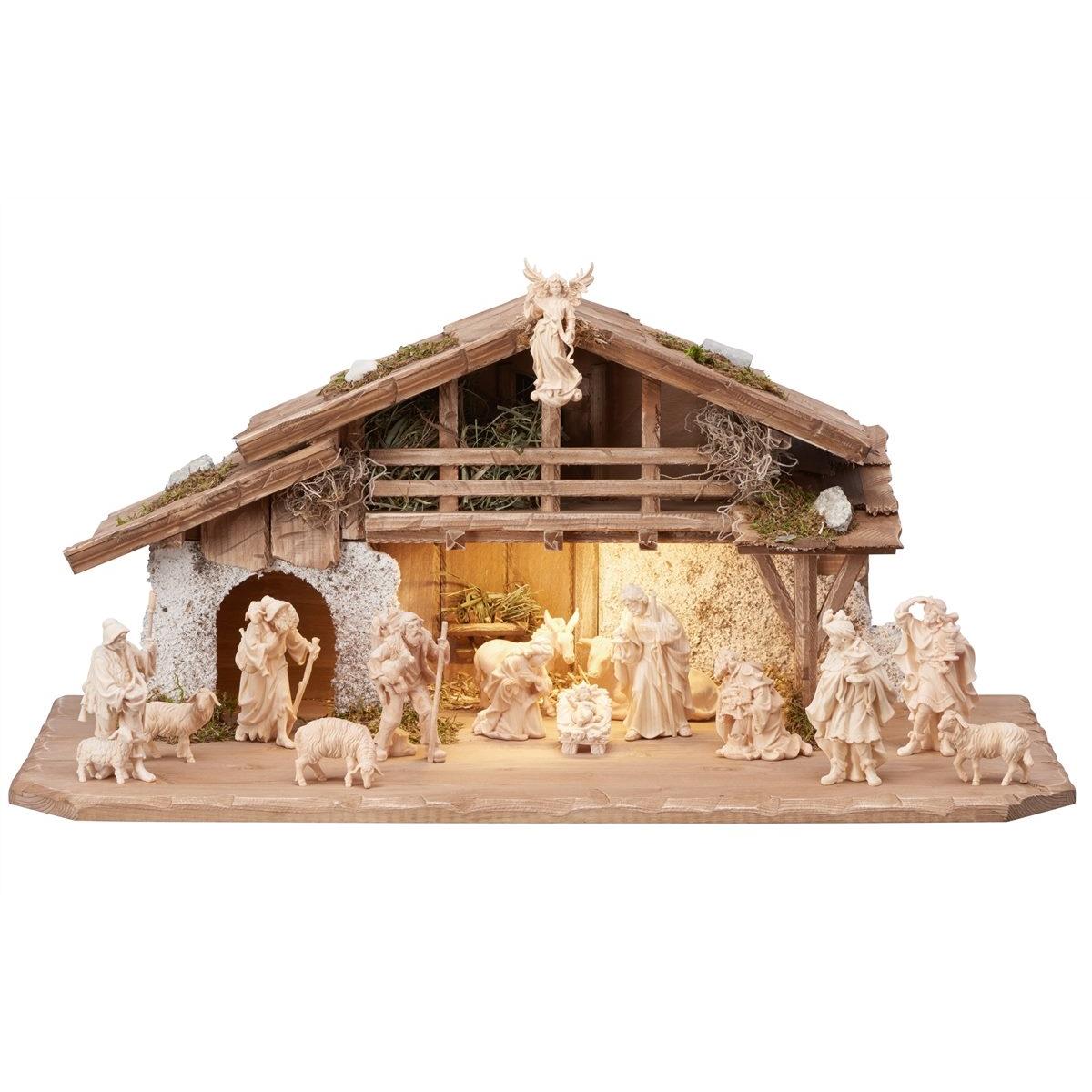 Wooden Alpine Nativity scene with light and 15 figures | Nativity scene ...