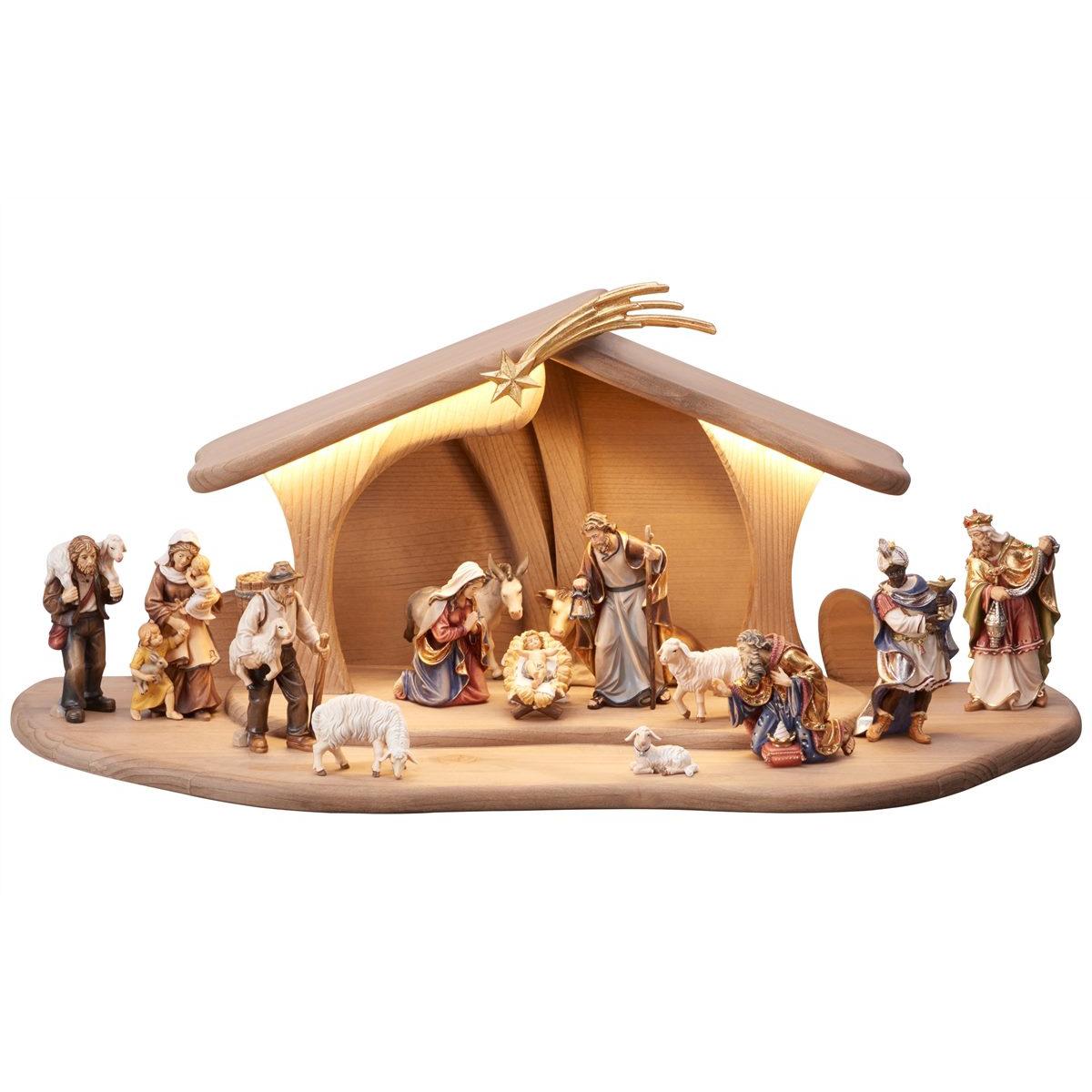 Wooden nativity scene MA with light and 16 figures stable Luce ...