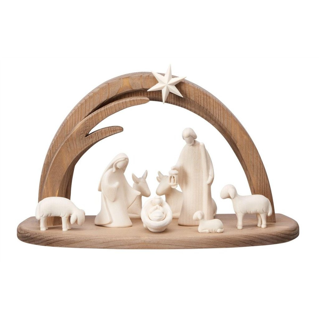 Wooden nativity set Leonardo with stable and 9 figurines | Nativity ...